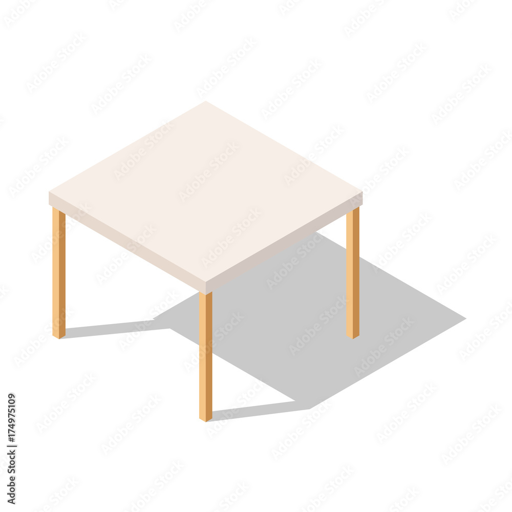 White Table in Isometric View, Vector Table Square with Shadow.Vector ...
