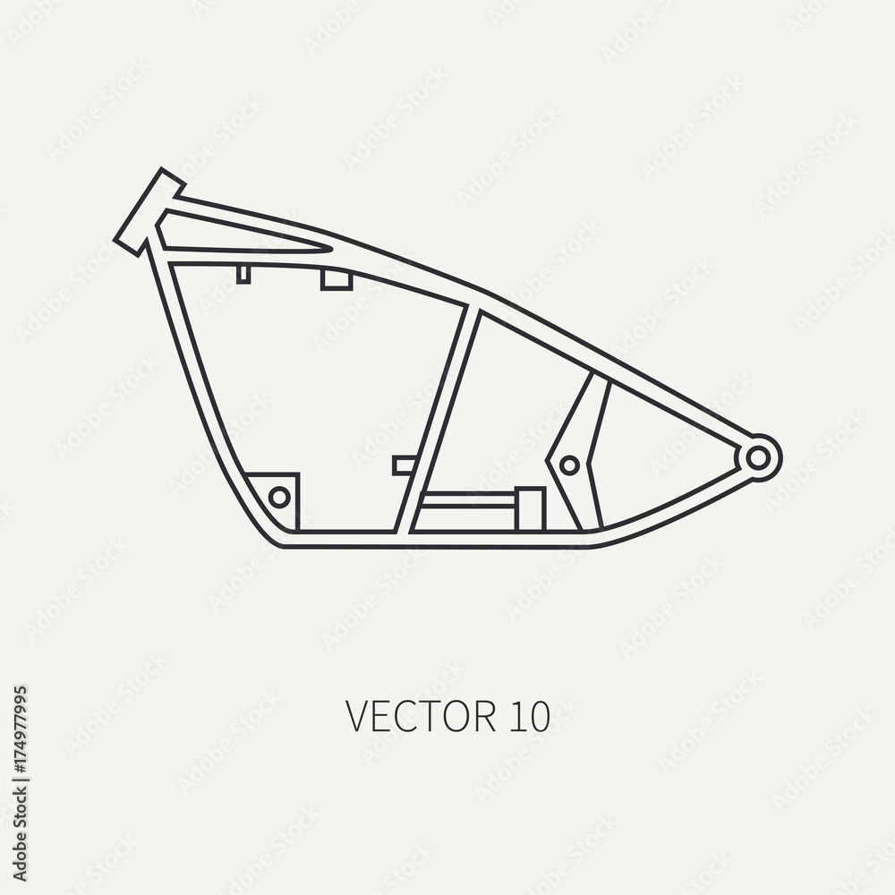 Line flat plain vector motorcycle icon bike chassis. Legendary retro ...