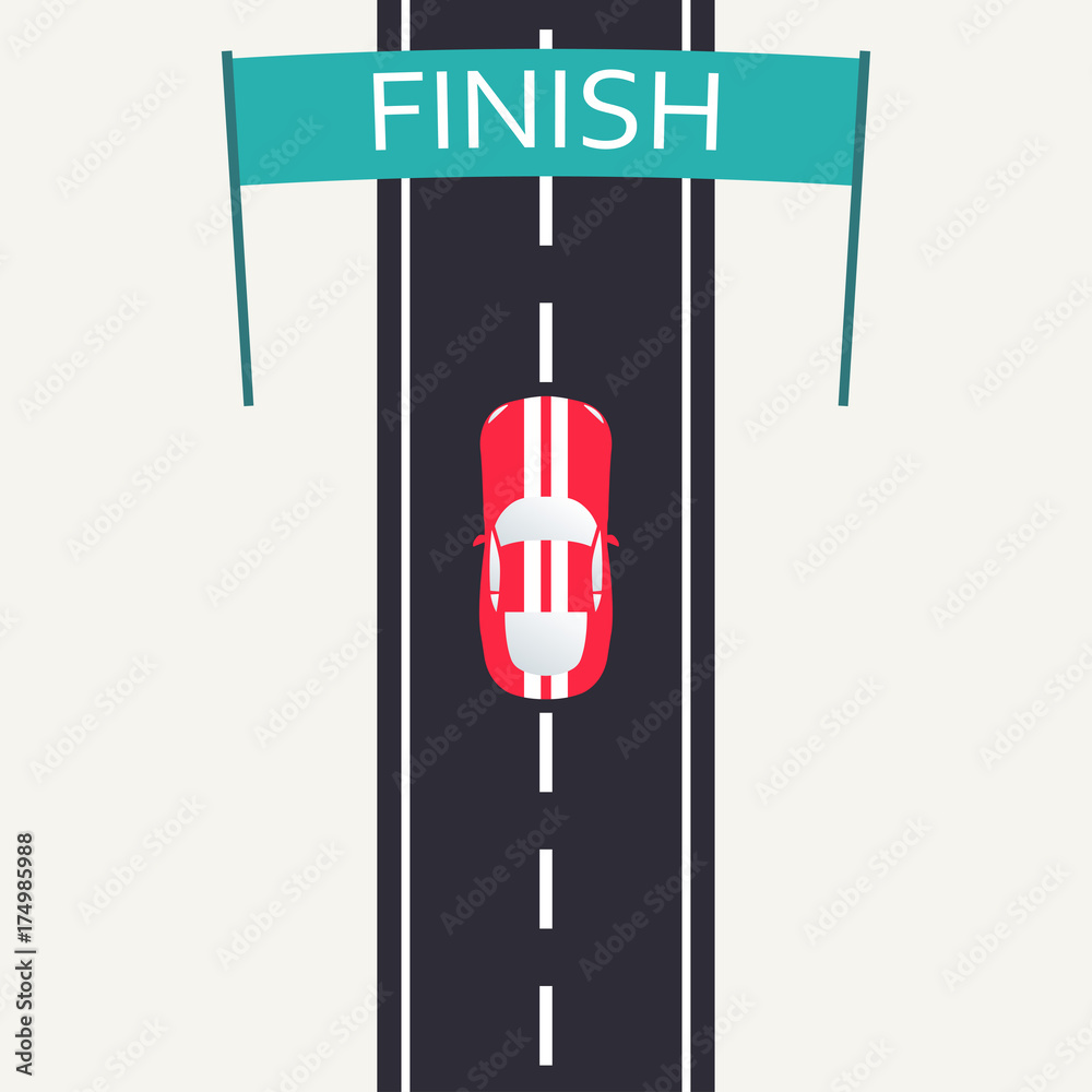Red racing car crossing the finish line. Car Race design template in ...
