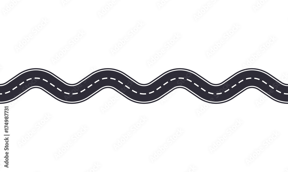 Winding road isolated on white background. Seamless pattern of asphalt ...