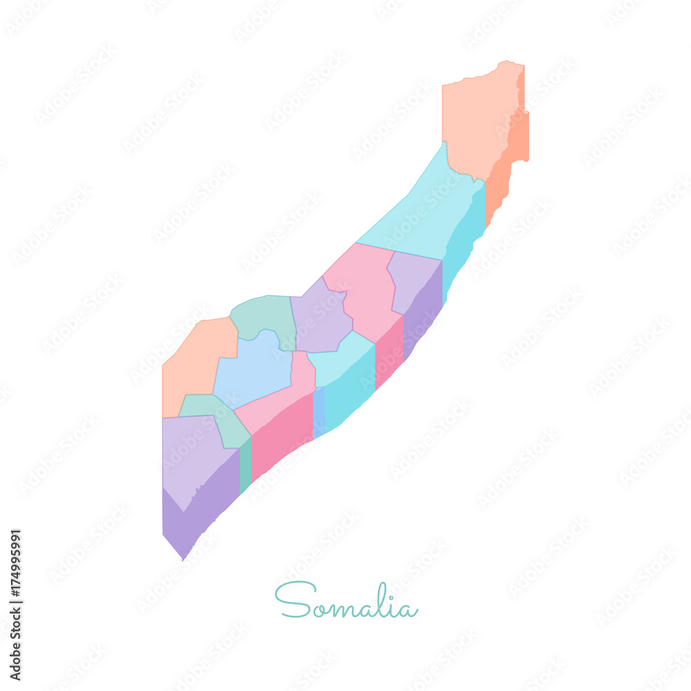 Somalia region map: colorful isometric top view. Detailed map of ...