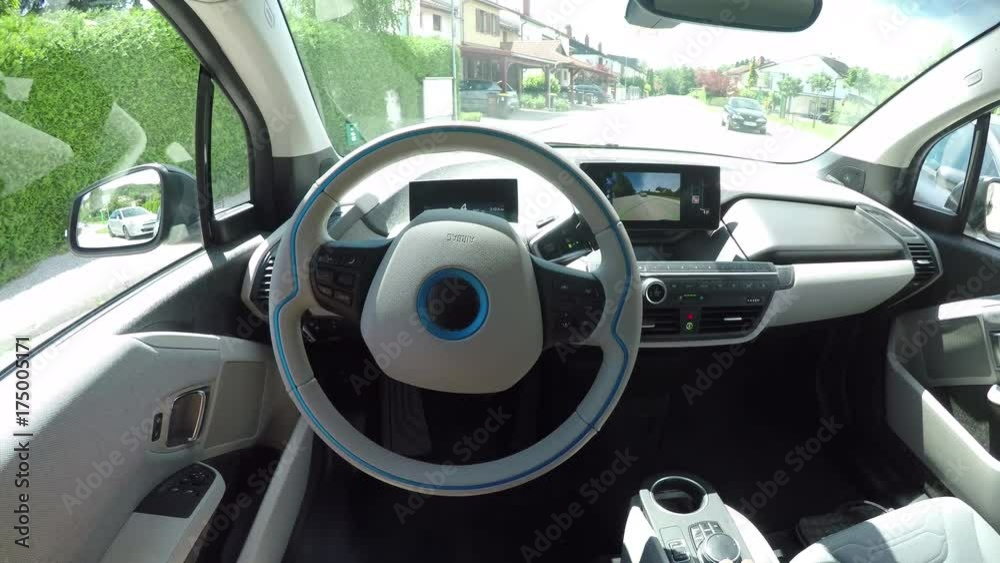 CLOSE UP: Futuristic automated electric car parallel parking by itself ...