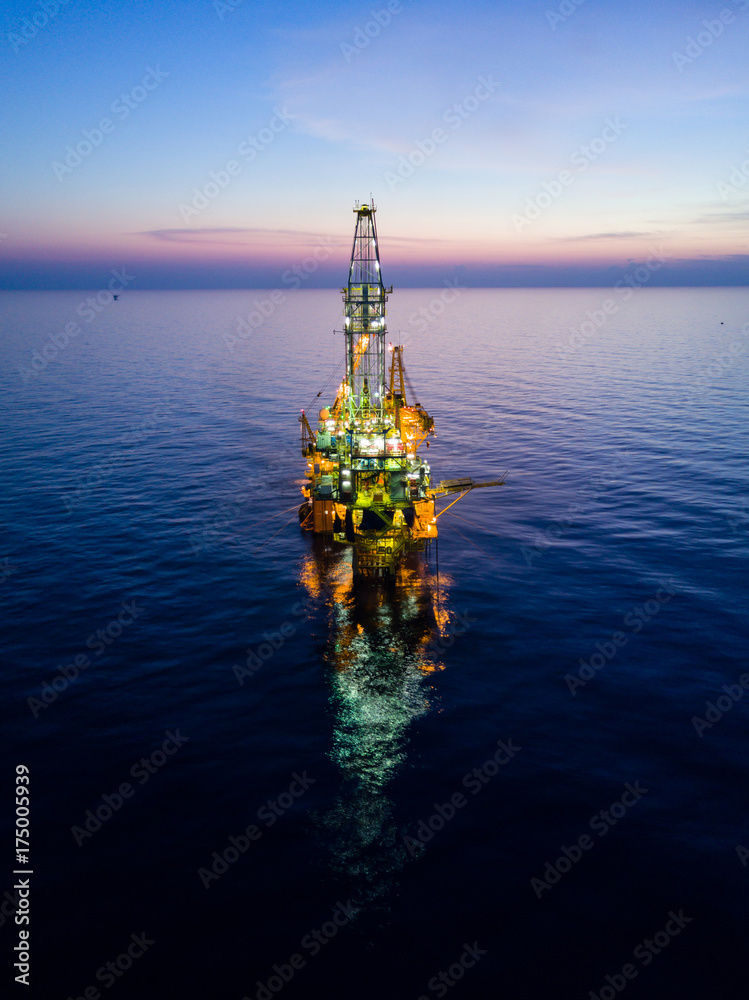 Aerial View of Tender Drilling Oil Rig (Barge Oil Rig) in The Middle of ...