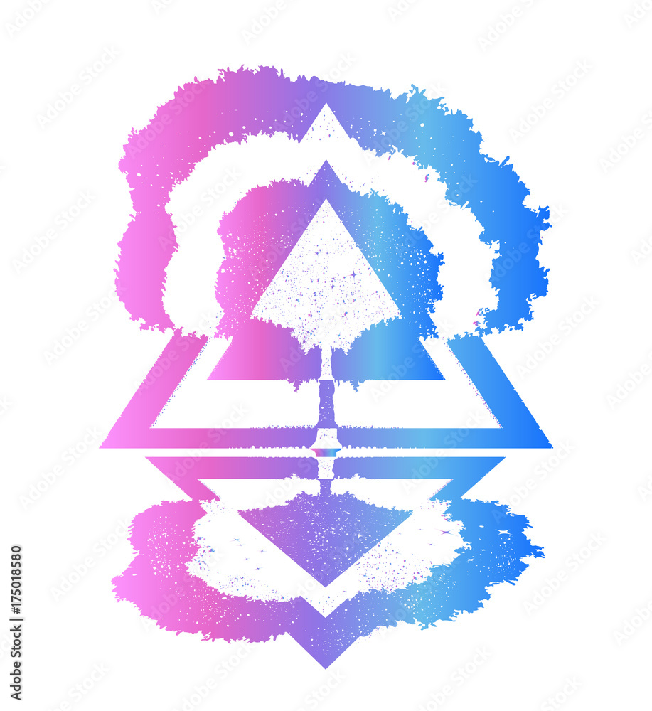 Magic tree tattoo and t-shirt design. Symbols of psychology, symmetry ...