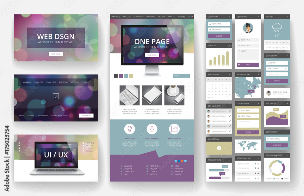 Website design template and interface elements Stock Vector | Adobe Stock