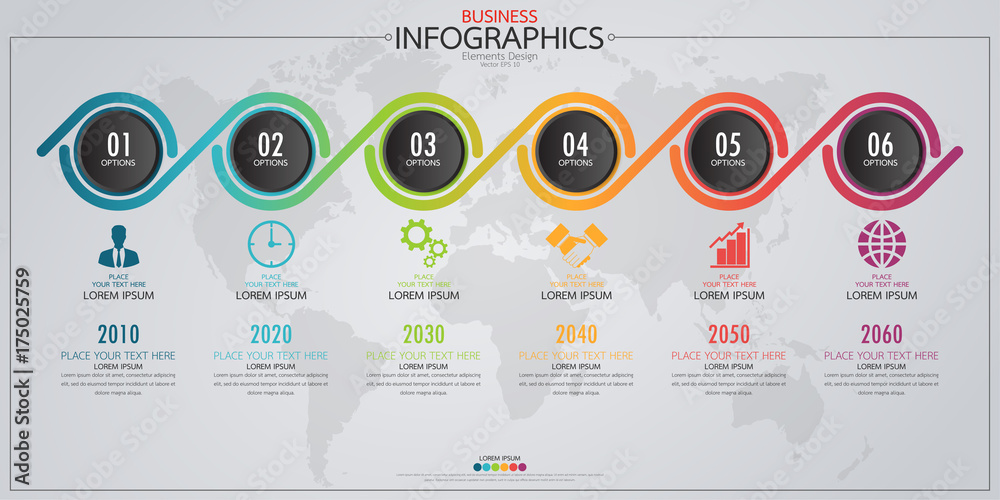 Infographic business horizontal timeline process chart template. Vector ...