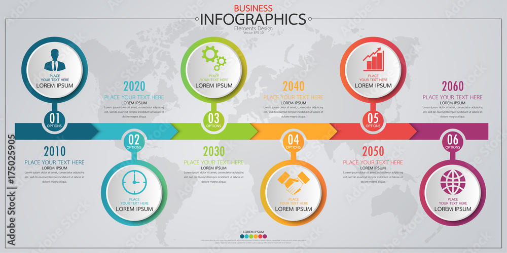 Infographic business horizontal timeline process chart template. Vector ...
