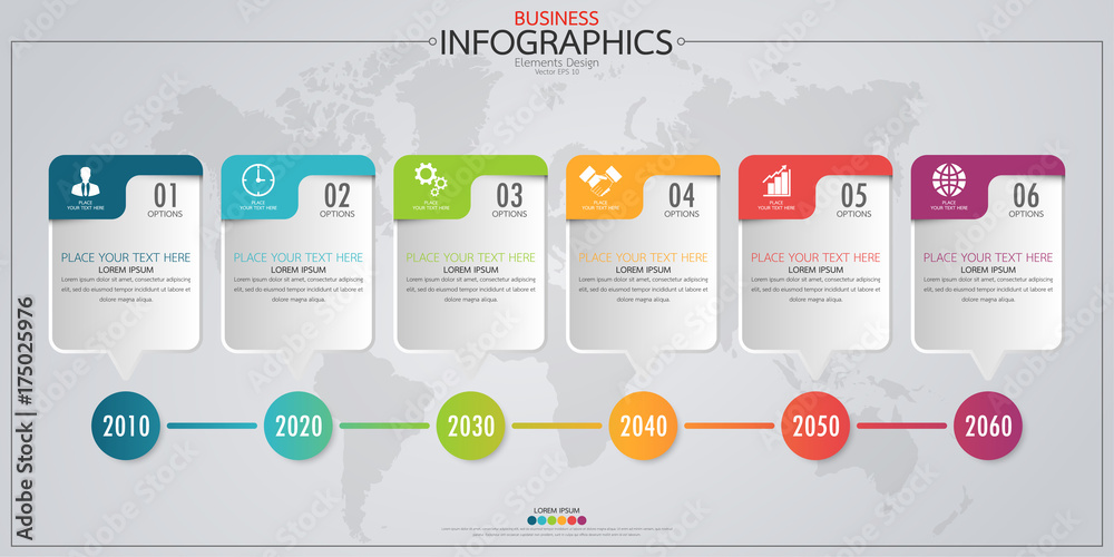 Infographic business horizontal timeline process chart template. Vector ...