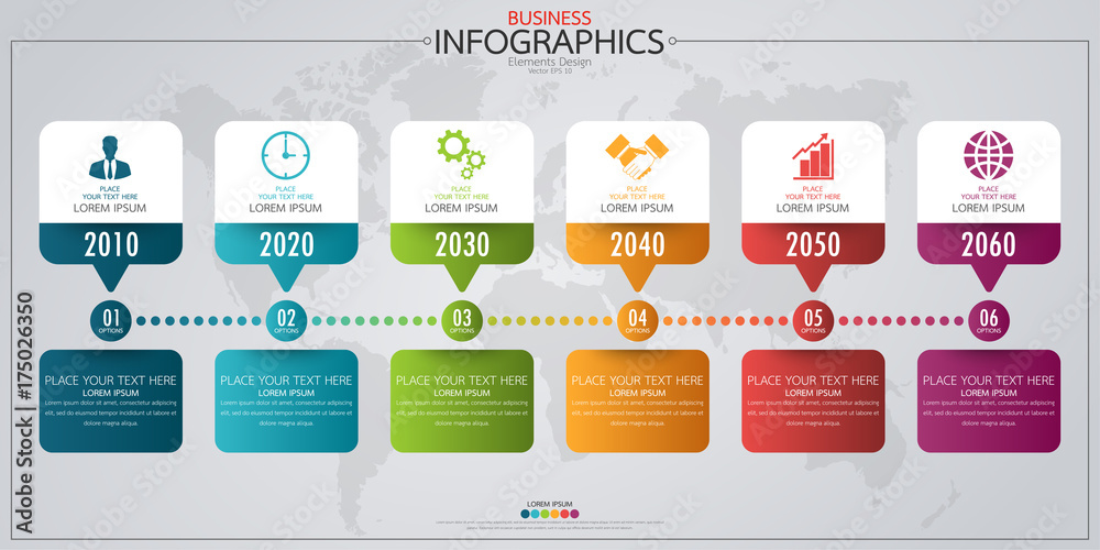 Infographic business horizontal timeline process chart template. Vector ...