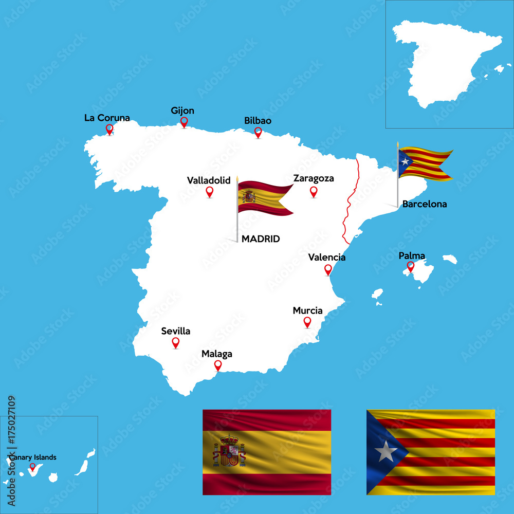 Poster A detailed map of Spain with indexes of major cities of the ...