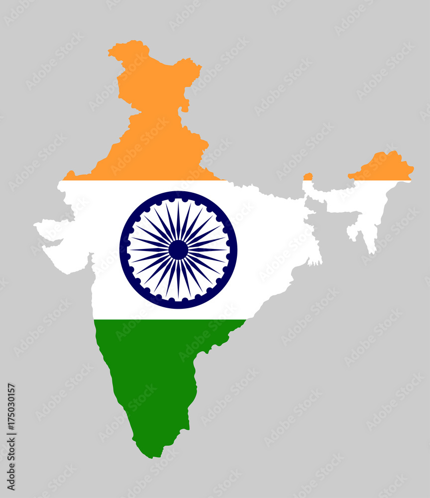 India vector map, and vector flag over map, high detailed silhouette ...