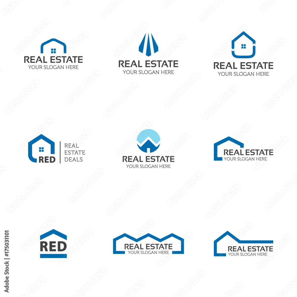 Set of real estate logo templates. House, buildings, skyline creative ...