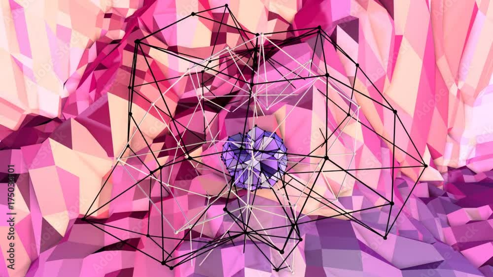 Soft geometric low poly motion background with pure blue red polygons. Abstract simple blue red ...