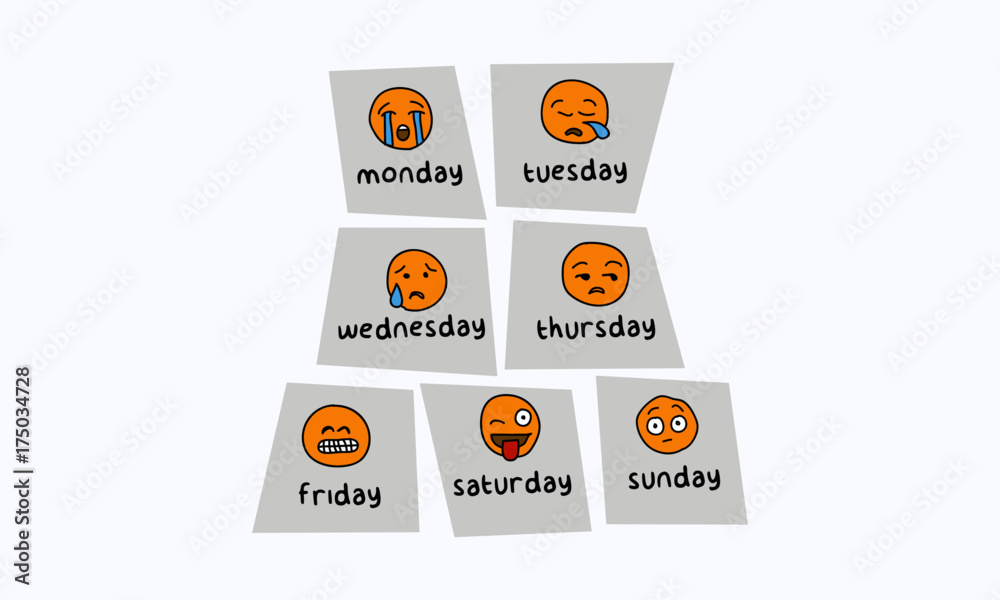 Monday Versus Weekends Week Emotions Emoji Funny Design Concept for ...