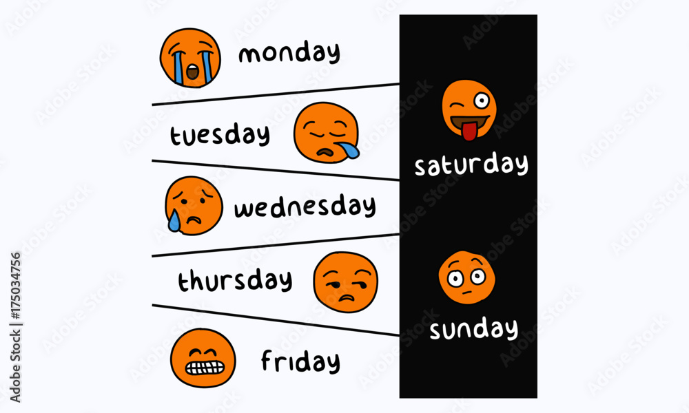 Monday Versus Weekends Week Emotions Emoji Funny Design Concept for ...