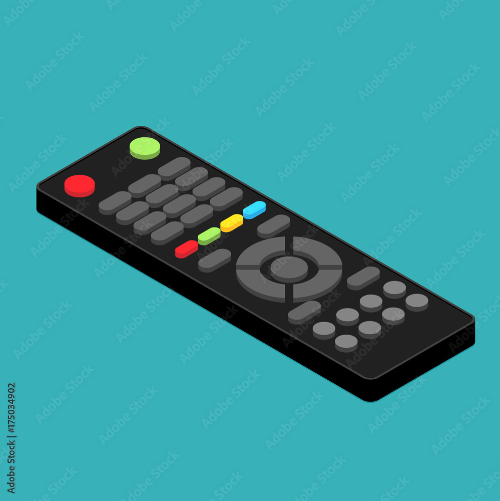 Isometric black remote TV Control. Flat vector. Stock Vector | Adobe Stock