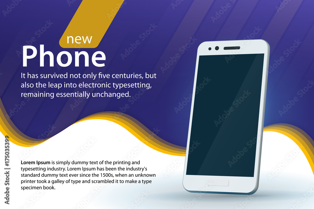 Sale and discounts banner design. White modern smartphone on a blue ...