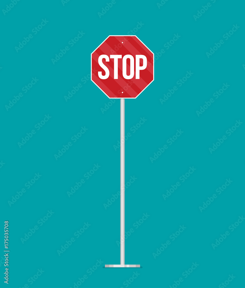 A vector stop sign on a pole in flat style Stock Vector | Adobe Stock
