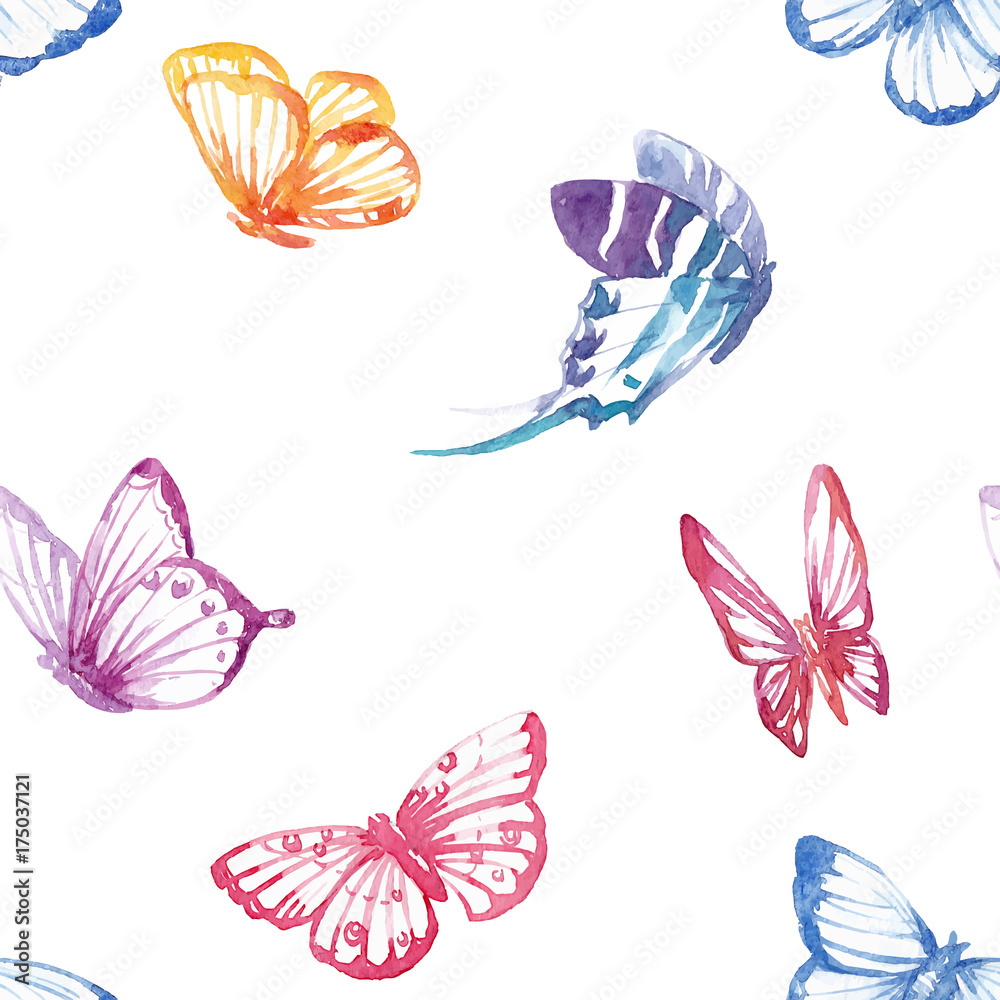 Watercolor butterfly vector pattern Stock Vector | Adobe Stock