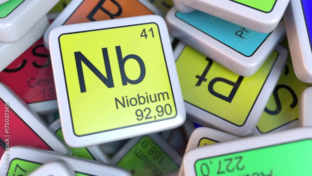 Niobium Nb block on the pile of periodic table of the chemical elements ...