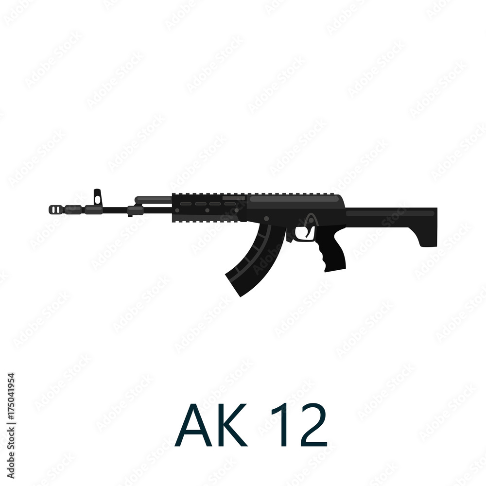 Assault automatic black rifle ak12, military gun on white background ...