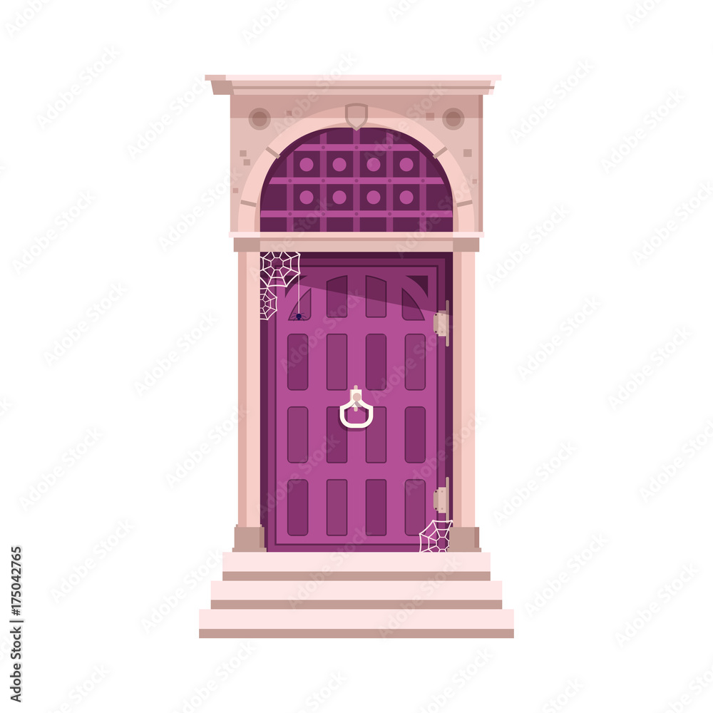 Old victorian front door and porch isolated on white background ...