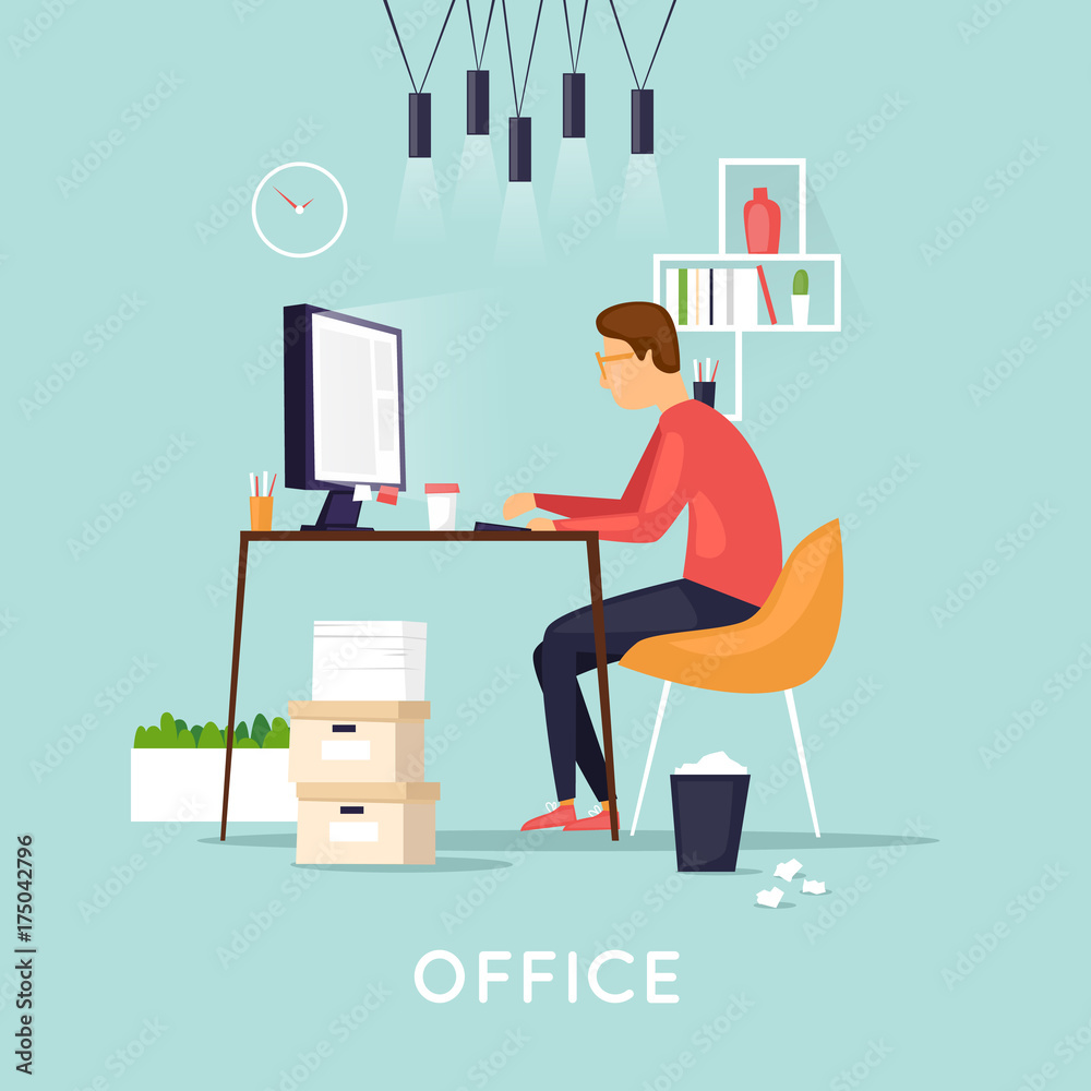 Young man working on the computer programmer, business analysis, design ...