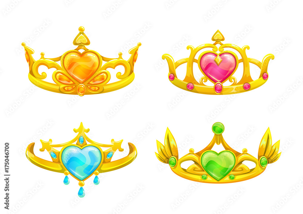 Cartoon golden princess crowns set. Stock Vector | Adobe Stock
