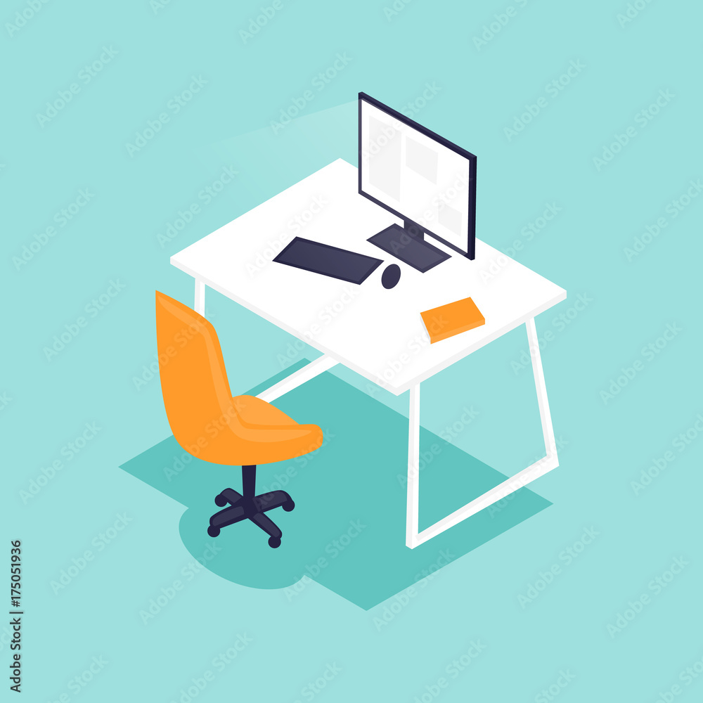 Office interior with desktop 3D, business workspace in the office ...