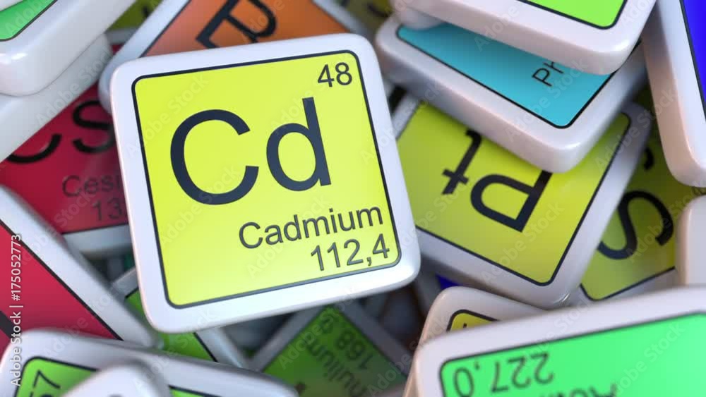 Cadmium Cd block on the pile of periodic table of the chemical elements ...