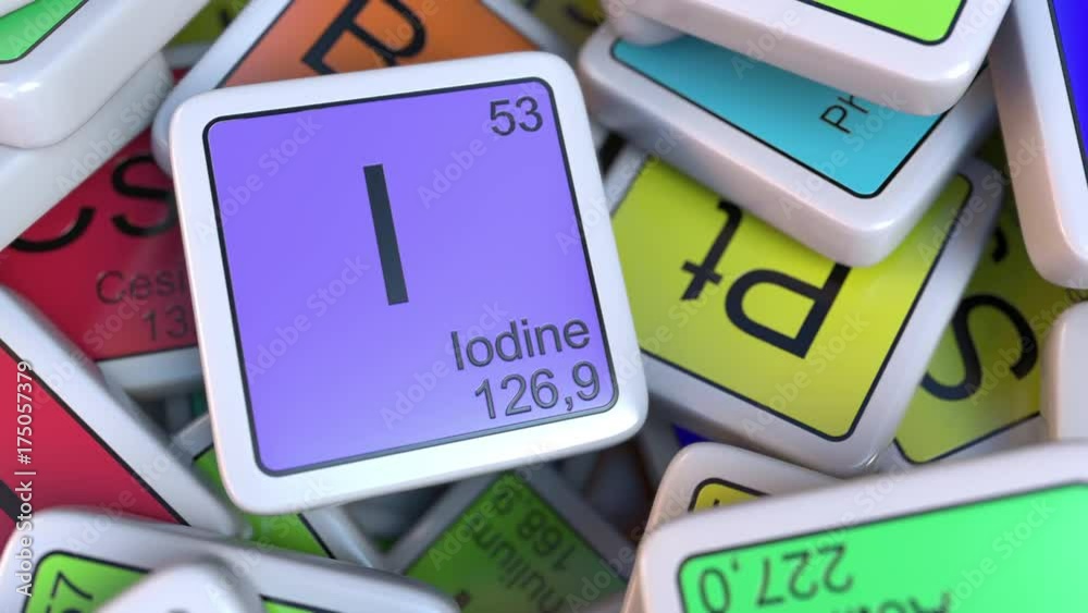 Iodine I block on the pile of periodic table of the chemical elements ...