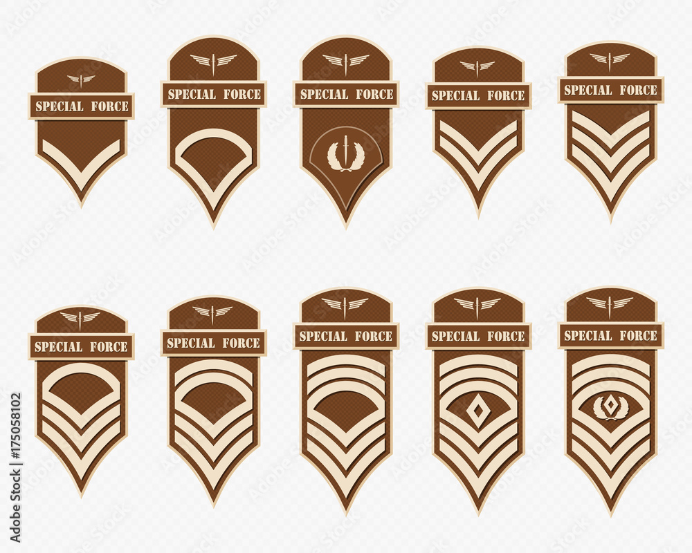 Military Ranks Stripes and Chevrons. Vector Set Army Insignia Stock ...
