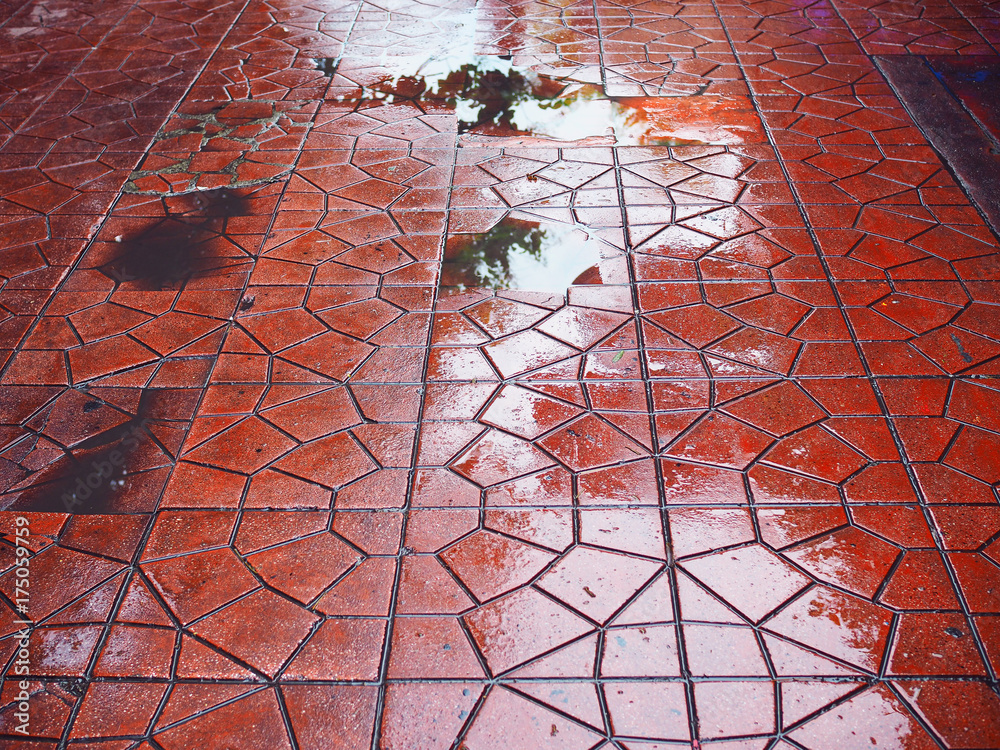 Wet dirty black rain water drain stains on grainy texture geometric ...