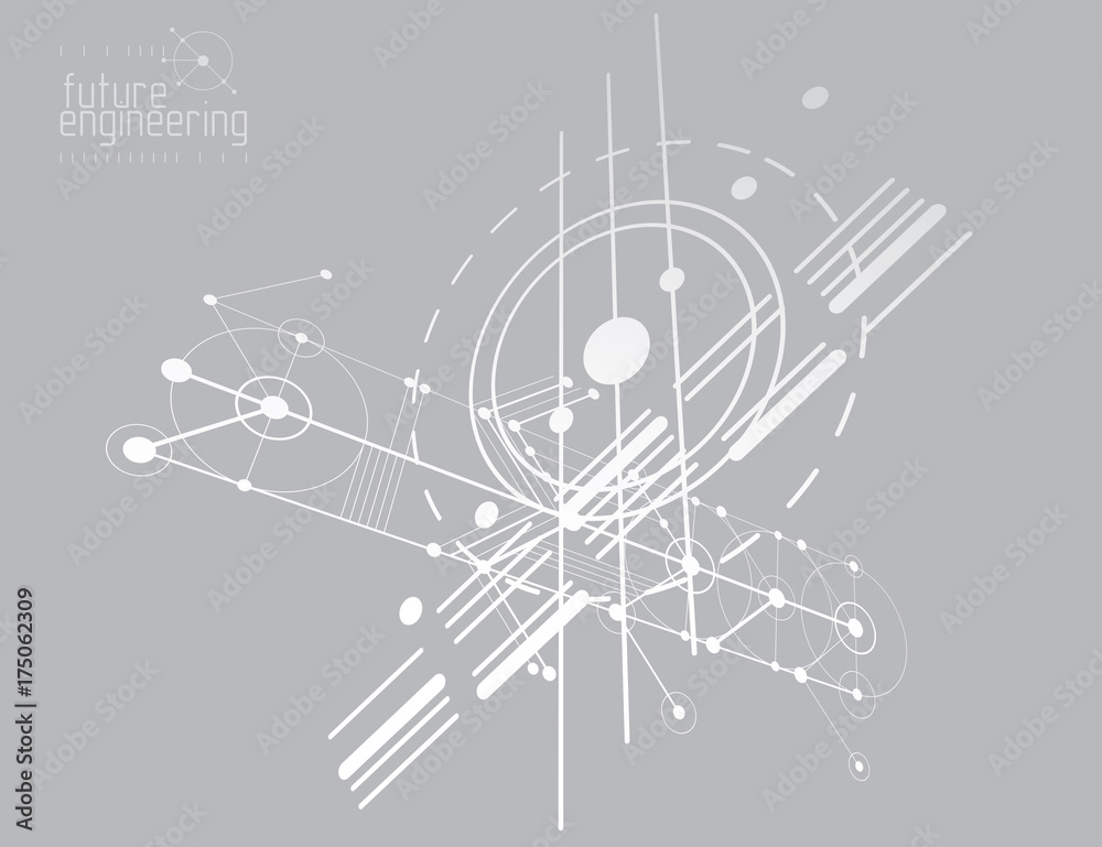 Mechanical scheme, vector engineering drawing with circles and ...