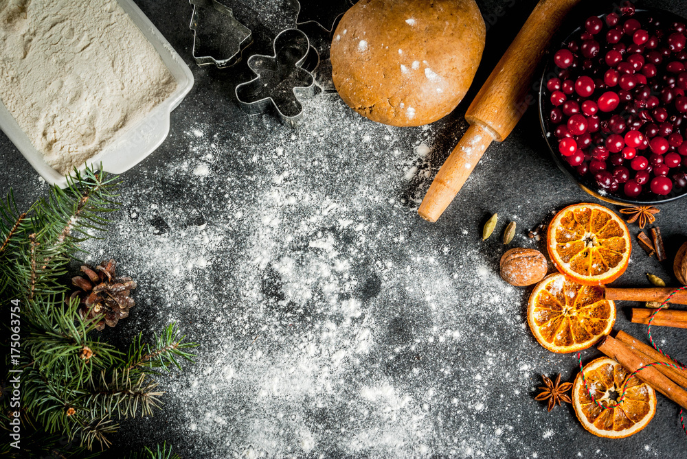 Ingredients for Christmas, winter baking cookies. Gingerbread ...