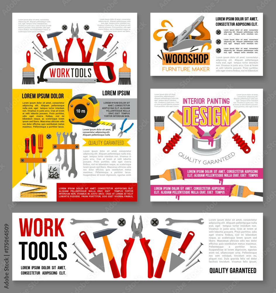 Vector posters of home repair handyman work tools Stock Vector | Adobe ...