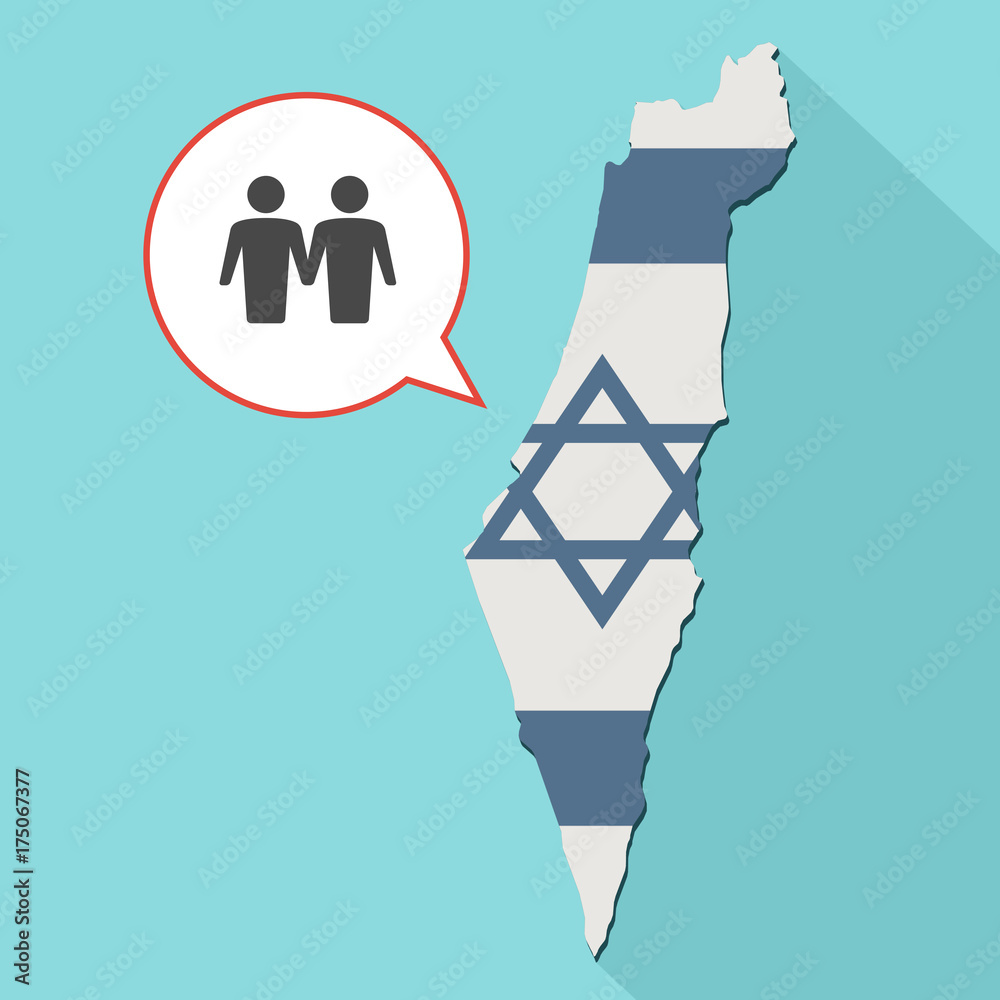 Poster Animation of a long shadow Israel map with its flag and a comic ...