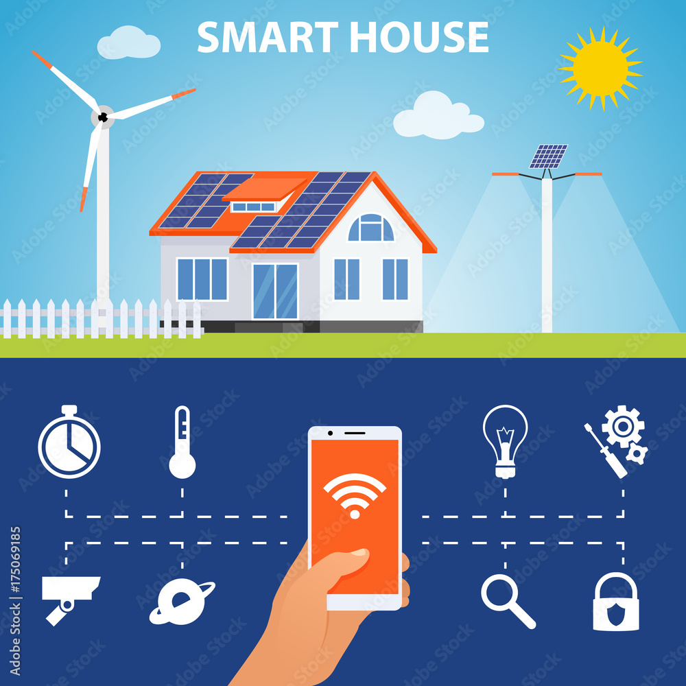 Vector concept of smart house or smart home technology system with ...