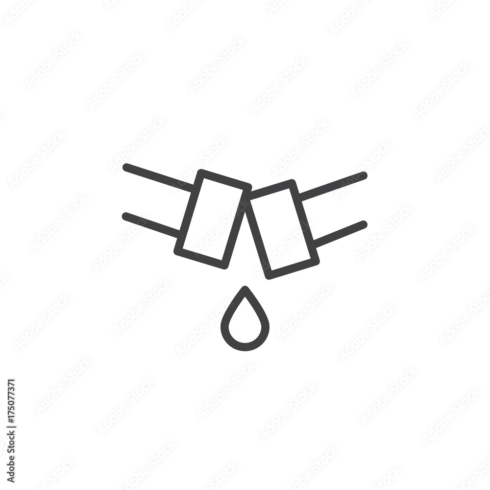 Broken pipes and water drop line icon, outline vector sign, linear ...
