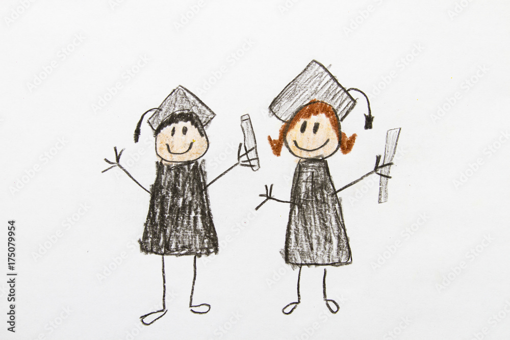 Kid Drawing: Graduation Stock Photo | Adobe Stock
