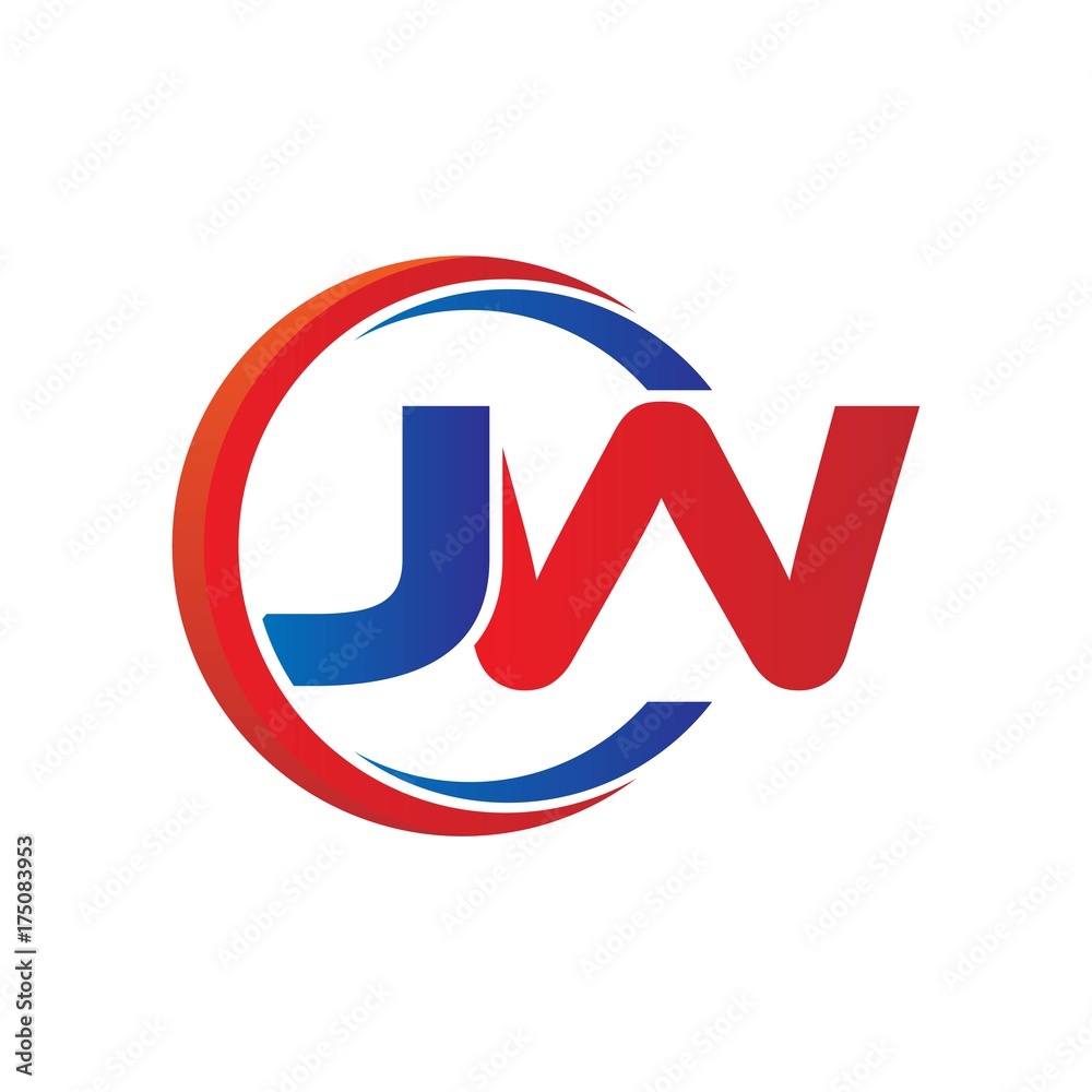 jw logo vector modern initial swoosh circle blue and red Stock Vector ...