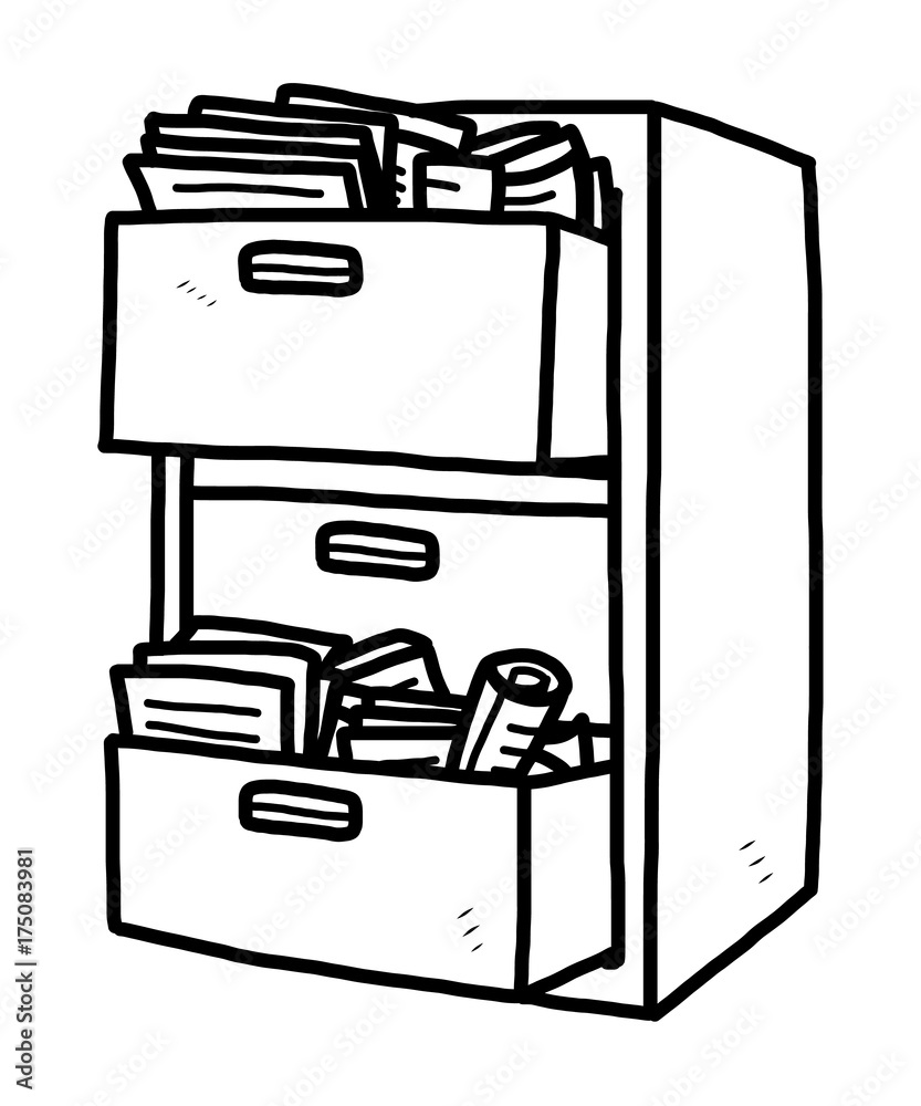 files drawer / cartoon vector and illustration, black and white, hand ...