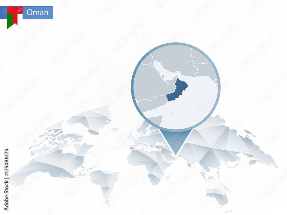 Abstract rounded World Map with pinned detailed Oman map. Stock Vector ...