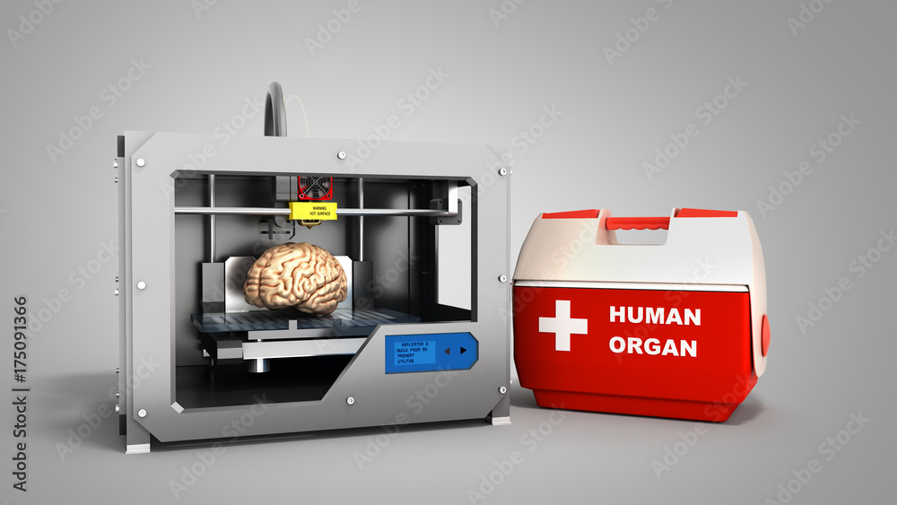 concept of transplantation process of creating human brain using 3D ...