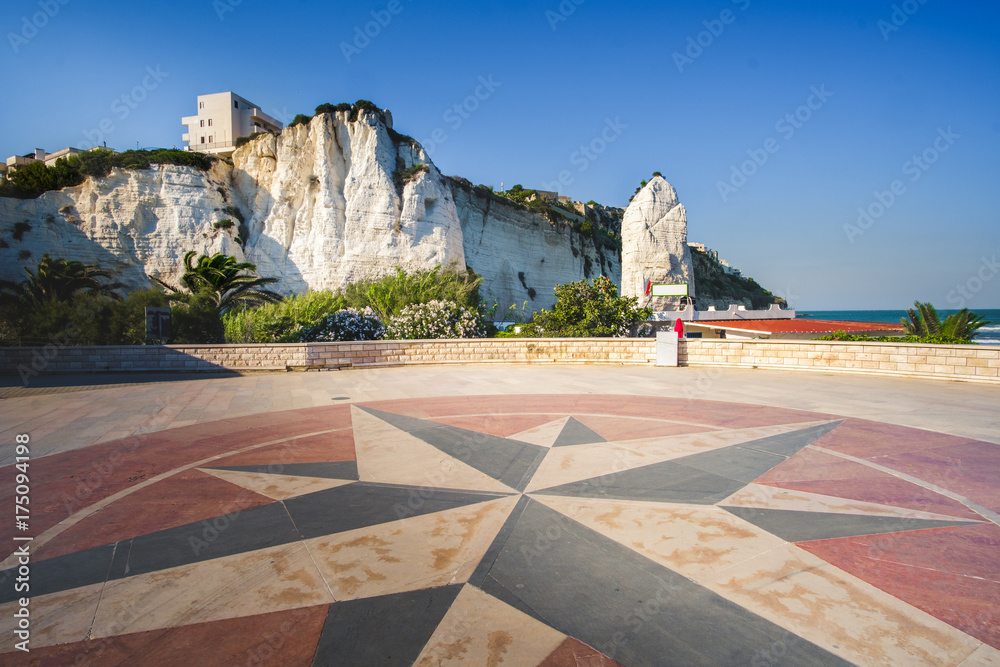lungomare (seafront) of Vieste with a windrose symbol designed on the ...