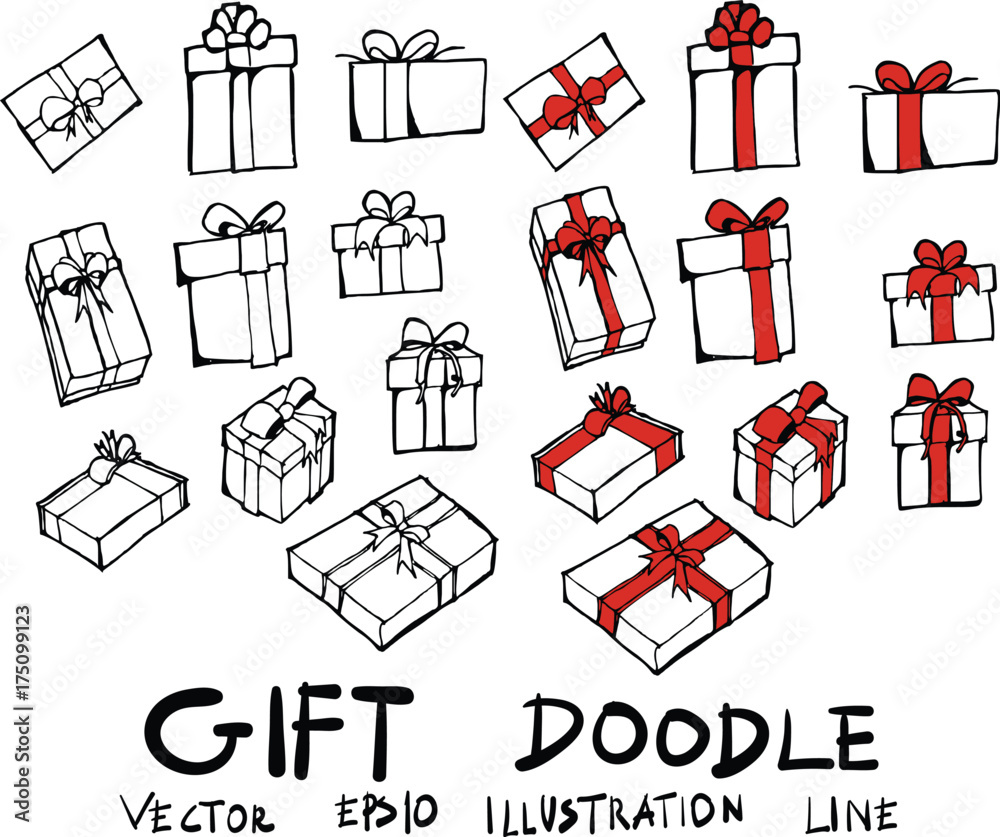 Hand drawn gift isolated. Vector sketch black and white background ...