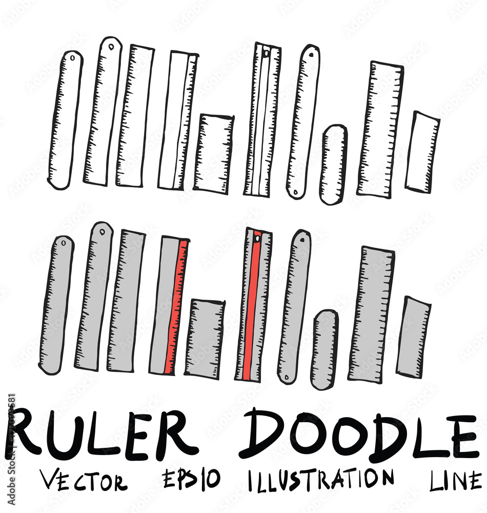 Hand drawn ruler isolated. Vector sketch black and white background ...