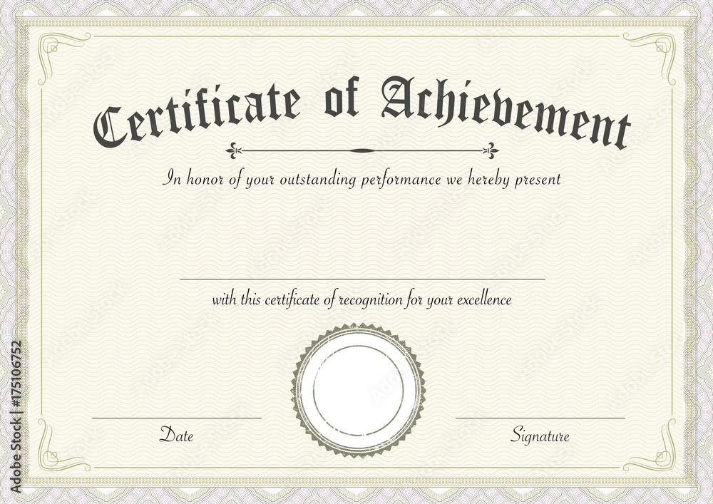 Classic and retro certificate of achievement paper template Stock ...