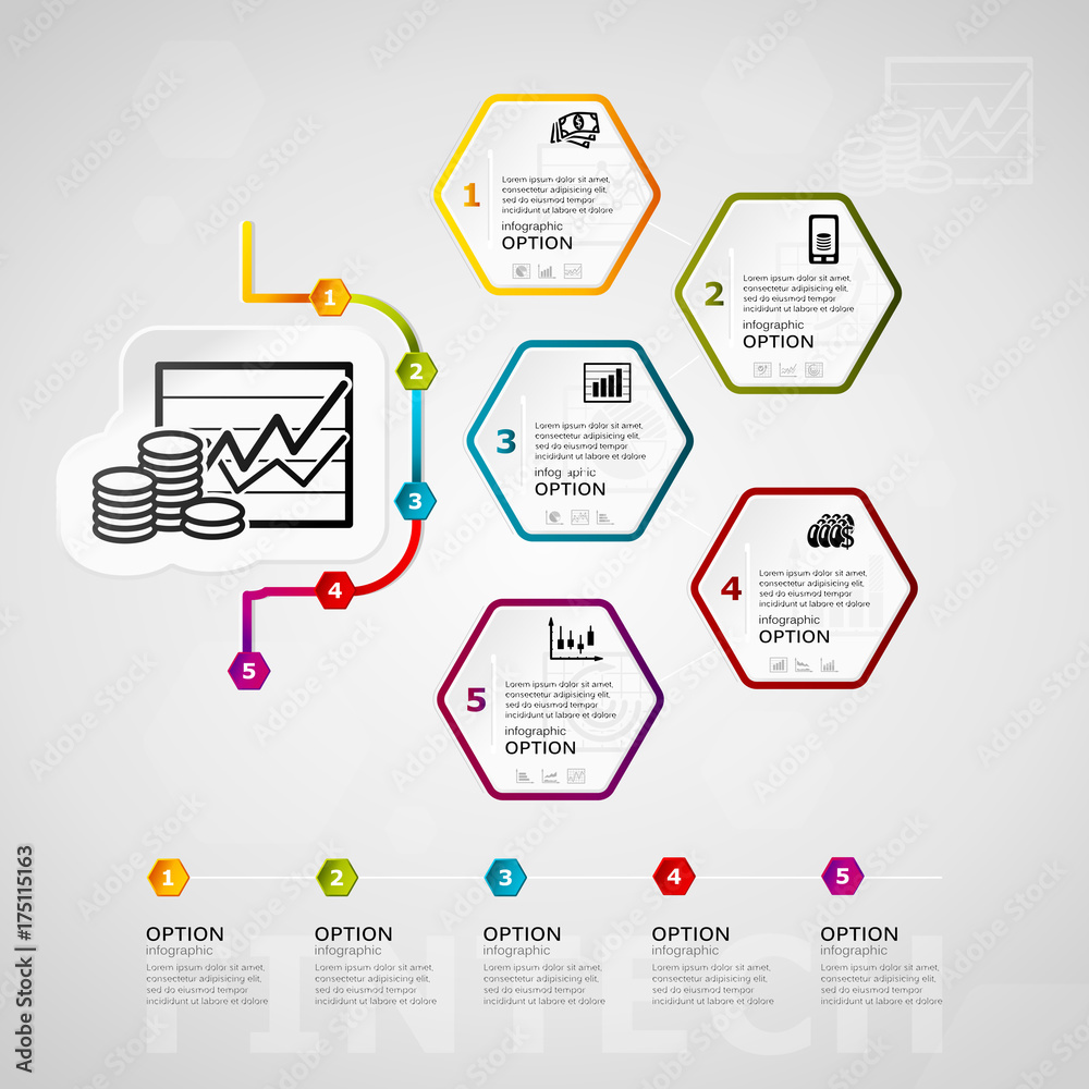 Fintech timeline infographics design with five steps or options Stock ...