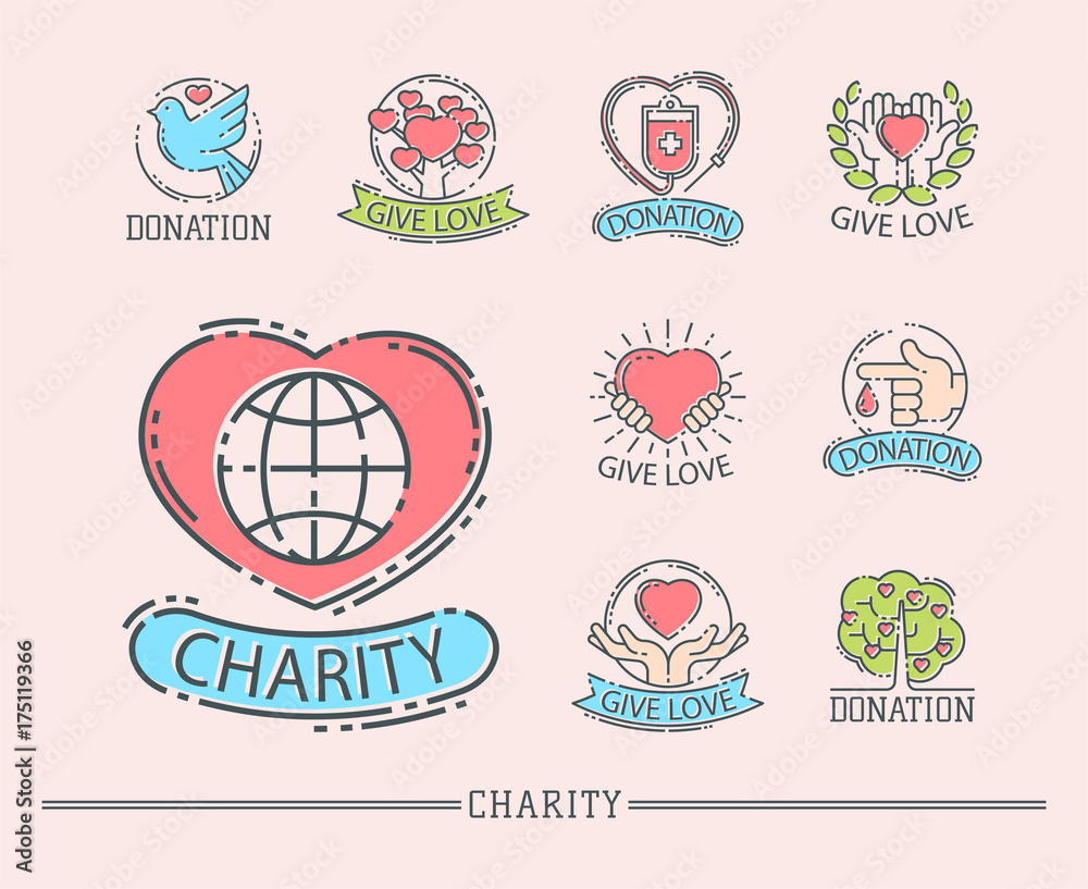 Donate money set logo icons help icon donation contribution charity ...
